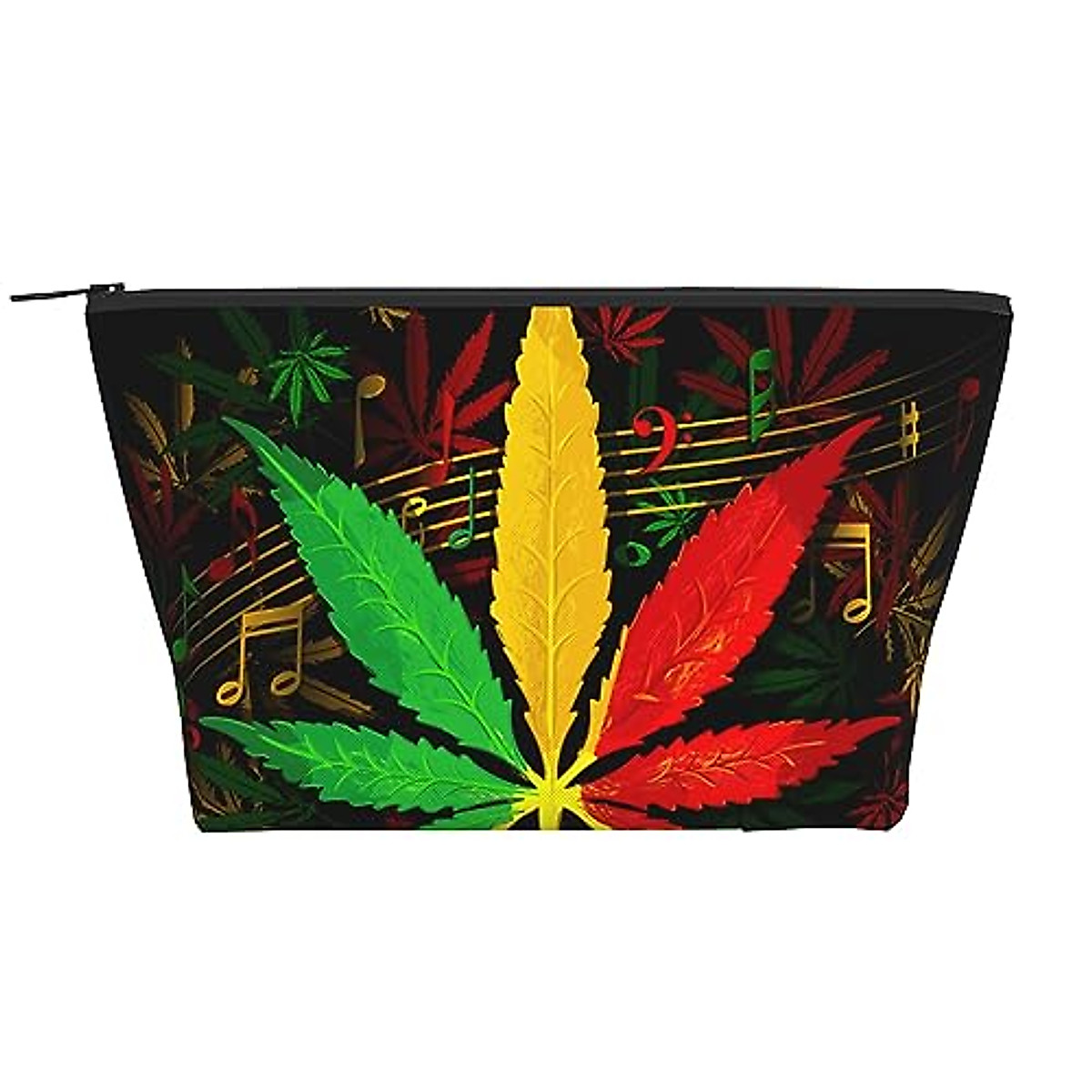 Women's Lightweight Makeup Bag Pouch Compatible with Rasta Flag Weedleaf Leaves Reggae Music, Funny Travel Cosmetic Bag Portable Pencil Bag with Zip for Office College Christmas Gift