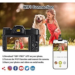 ISHARE Digital Camera for Photography 48MP Vlogging Camera, 4K Video Camera for YouTube with WiFi, 3.0 Inch Flip Screen, 16X Digital Zoom Camcorder with 32GB Micro Card