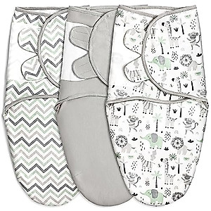 GLLQUEN BABY Organic Swaddle Sleep Sacks for Newborn - Baby Swaddles 0-3 Months, 3-Pack Newborn Swaddle Sack, Gray Stripe & Animal World, Baby Swaddle Blanket Wrap (Small/Medium)