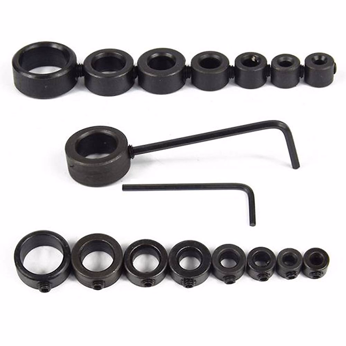 8PCS Drill Depth Stop Collars Limit Ring,1/8,3/16,1/4,5/16,3/8,7/16,1/2,5/8 Drill Depth Stop Collars Ring Dowel Shaft Chuck, Hex Wrench Woodworking for Drill Bits Consistent Drilling