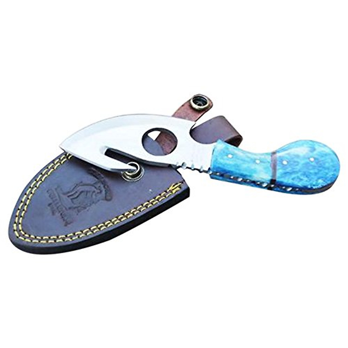 Bone Collector BC-794-BLBN 7" Overall Blue-Bone Handle Guthook Short Skinner W/Leather Sheath