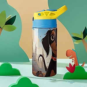 Stainless Steel Water Bottles I Love My Dog Dachshunds Travel Water Cups with Handle And Silicone Straw Drinking Cup with Leak Proof Lid Thermo Travel Mug for Women Men