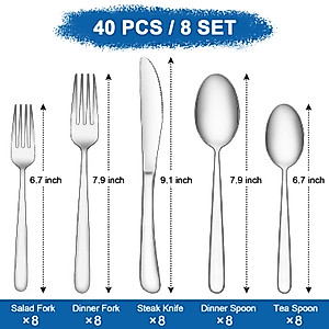 40PCS Silverware Set Service for 8, Skroam Stainless Steel Flatware Set, Flatware Cutlery Set, Kitchen Tableware Utensil Set, Include Forks Knives Spoons Set, Dishwasher Safe, Mirror Polished
