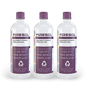 Firesol High Purity Ethanol 3 x 1 Liter - Bioethanol Fuel for fireplaces, Stoves and Burners. Denatured Alcohol (3 Quart) Clean Burning, Sustainable Fuel