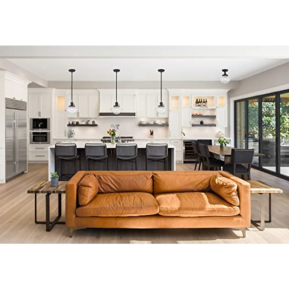 Design House 587451 Schoolhouse Modern Industrial Farmhouse Indoor Dimmable Pendant Light with Clear Seedy Glass for Kitchen Dining Bar Area, Matte Black