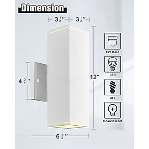 Ken & Ricky Outdoor Wall Lights, Modern Exterior Up and Down Wall Sconces, Square Porch Lights Outdoor Wall with Sanded White Finish - 2 Pack