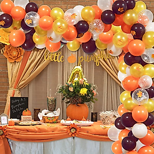 Little Pumpkin Autumn Party Balloons Garland Arch, Autumn Theme Party Balloon Arch Orange Gold Brown Maple Leaves Backdrop For Fall Theme Bridal Shower Thanksgiving Wedding Engagement Birthday Party