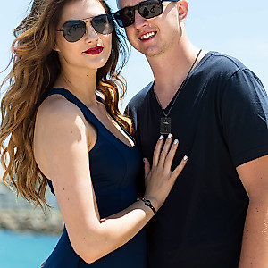 Uloveido Stainless Double Heart Infinity Love Lock Bangle Heartbeat Bracelet and Shield Key Pendant Necklace Couple Set for Men Women Y1891-Black