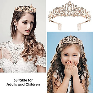 Makone Birthday Tiara for Women, Birthday Queen Crowns with Birthday Girl Sash, Crown for Girls Rose Gold, Rhinestone Tiaras with Combs, Crystal Headband Hair Accessories Glitter Sash for Party