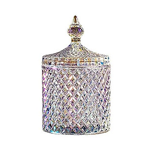 CLOVERHOME Qtips Holder Dispenser Bathroom Counter Vanity Organizer for Cotton Ball, Cotton Swab, Cotton Rounds Bath Salts Jewelry Storage Container for Decoration, Weddings, Candy(Sparkling, 20 oz)