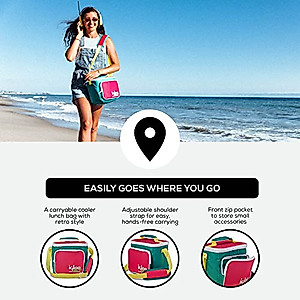 Igloo 90s Retro Collection Square Lunch Box Cooler with Front Pocket and Adjustable Strap, Neon