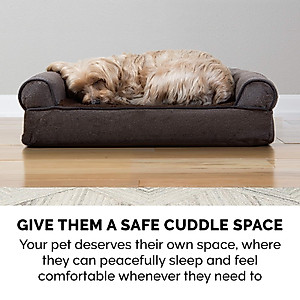 Furhaven Cooling Gel Dog Bed for Large Dogs w/ Removable Bolsters & Washable Cover, For Dogs Up to 95 lbs - Sherpa & Chenille Sofa - Coffee, Jumbo/XL