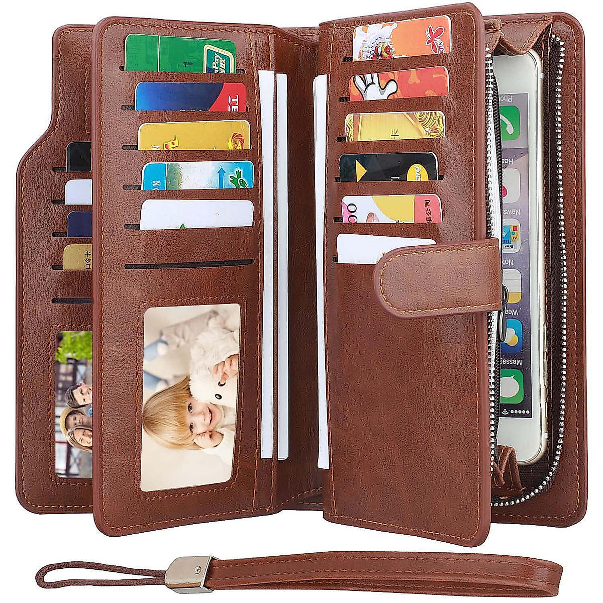 Coolstar Wristlet Wallets for Women Men's Clutch Wallet Large Capacity Leather Purse Business Credit Card Holder (2-Dark Brown)