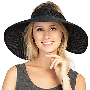 Sun Visor Hats Summer Wide Brim Clip on Beach Adjustable Large Brim Cap Golf Hat for Women… Black