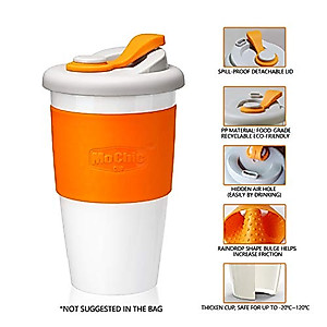 MOCHIC CUP Reusable Coffee Cup with Lid Portable Travel Mug with Non-Slip Sleeve BPA Free Dishwasher and Microwave Safe Friendly Coffee Mug (Orange,16oz)
