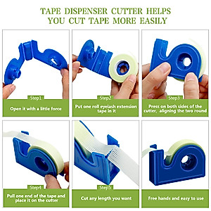 Maitys 6 Roll Lash Tape for Eyelash Extensions with Eyelash Tape Dispenser Cutter Breathable Adhesive Fabric Tape for Eyelash Extension Supplies 0.5 Inch Wide 10 Yard Long (Green, Pink, Purple)