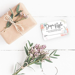 Canopy Street Watercolor Floral Diaper Raffle Tickets For Baby Shower, Sprinkle Or Gender Reveal Party / 50 Pastel 3.5” x 2” Cards