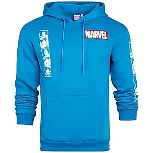 Marvel Men’s Avengers Fleece Hoodie Sweatshirt – Retro Iron Man, Hulk, Captain America, Thor, Spider-Man, Size Large, Marvel Blue