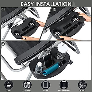 6 Pieces Gravity Chair Set, Gravity Chair Fabric, Gravity Chair Tray, Replacement Bungee Cord Trays for Carrying Cellphone, Snack, Water, Black Recliner Mesh Canvas Elastic Bungee Cord