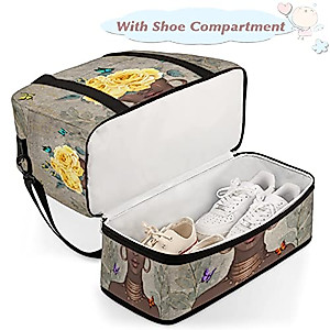 Travel Duffel Bag African Afro Woman Butterfly Sport Gym Bag for Woman Man,Waterproof Foldable Weekend Overnight Bag for Yoga Workout Training with Shoe Compartment