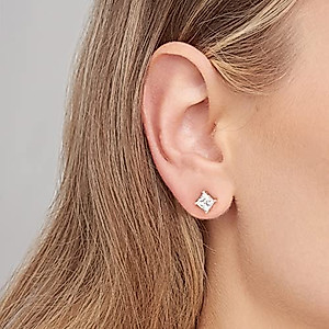 Amazon Essentials Rose Gold Plated Sterling Silver Princess Cut Cubic Zirconia Stud Earrings (5.5mm)