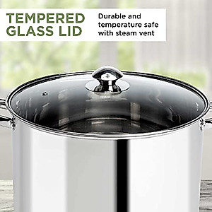 Ecolution Stainless Steel Stock Pot with Encapsulated Bottom Matching Tempered Glass Steam Vented Lids, Made Without PFOA, Dishwasher Safe, 12-Quart, Silver