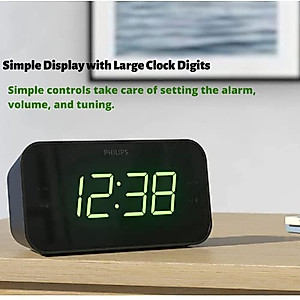 Philips Digital Alarm Clock Radio, FM Radio Alarm Clocks for Bedrooms, Dual Alarm Clock Radios for Bedroom with Battery Backup, Sleep Timer Function, Easy Snooze and Large LED Display - Black