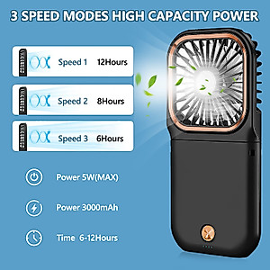 Allxin Portable Neck Fan Mini Quiet Handheld Personal Foldable USB Rechargeable Fan Operated for Home Office Outdoor Travel, 3000mAh Power Bank Hands Free Necklace Fans (Update Black)