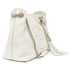 Gucci Womens Soho Leather Chain Straps Shoulder Handbag White Large