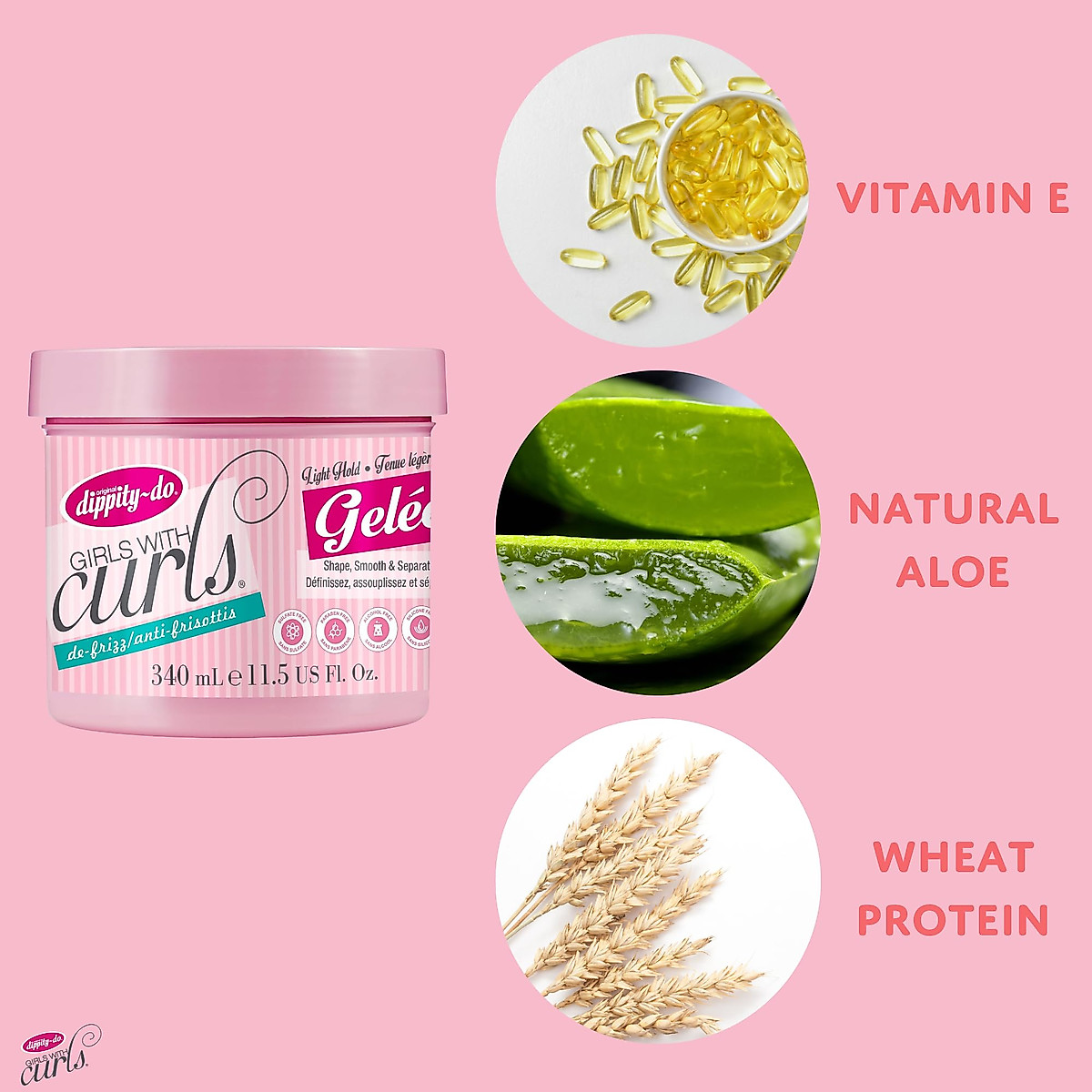 Dippity Do Girls with Curls Light Hold Gelee - Shape, Smoothe & Separate Your Curls - Formulated with Aloe, Vitamin E & Wheat Protein for Frizz-Free & Never Crunchy Curls - 340 mL/11.5 fl oz - 2 Pack