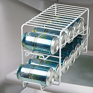 Home Basics Soda Can Beverage Dispenser Rack for Cabinet, Pantry, or Refrigerator – Dispenses 12 Standard Size 12 oz Soda Cans and 12 oz Canned Foods, White Finish