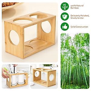 LBSUN Silverware Caddy, Utensil caddy, Ceramic Silverware Holder for Countertop with Natural Bamboo Rack, Ceramic Tray, Utensil Holder for Kitchen Counter, Cabinet, Pantry, Party, Ceramic Tray, White