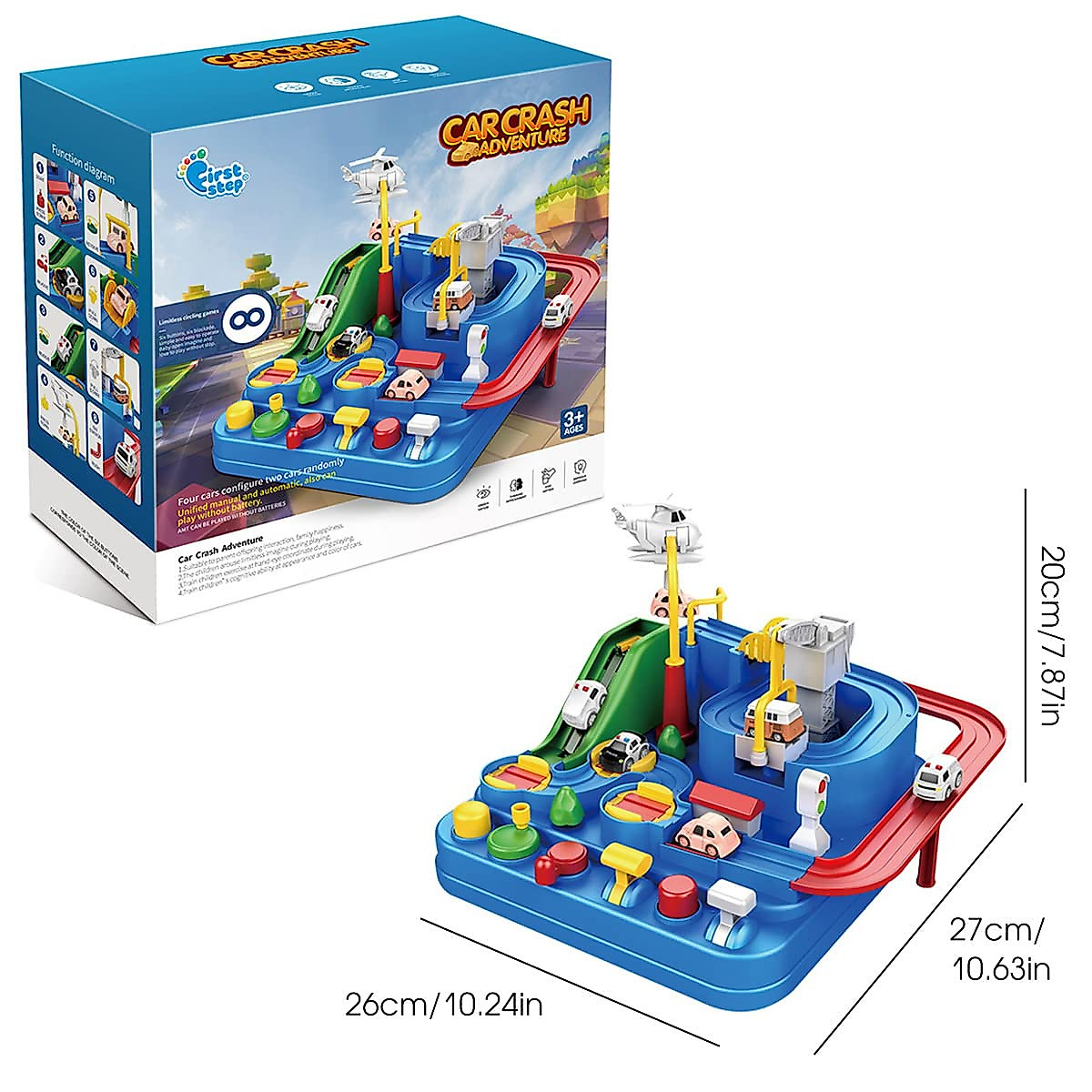 Car Rescue Adventure Toys for 3 4 5 6 7 8 Years Old,Race Car Tracks for Boys Girls,City Rescue Toy Set Montessori Toy Car Race Tracks Parking Playsets for Toddlers (Blue)