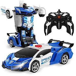 FIGROL Transform RC Car Robot, Remote Control Car Independent 2.4G Robot Deformation Car Toy with One Button Transformation & 360 Rotation 1:18 Scale