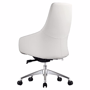LeisureMod Celeste Mid-Century Modern Conference Office Chair in Upholstered Faux Leather and Iron Frame with Swivel and Tilt (White)