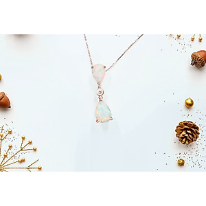 Tirafina Lab-Created White Sapphire and Double Pear-shaped Gemstone Pendant, Birthstone Jewelry, Gemstone, Created Opal