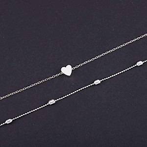 Yalice Double Layered Heart Necklace Chain Ball Satellite Choker Necklaces Jewelry for Women(Silver)