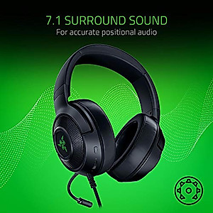 Razer Kraken X USB Ultralight Gaming Headset: 7.1 Surround Sound - Lightweight Frame - Green Logo Lighting - Integrated Audio Controls - Bendable Cardioid Microphone - for PC - Classic Black