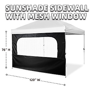 Turtle Life Sunshade Sidewall with Mesh Window and Zipper for 10x10 Pop Up Straight Canopy, 1 Pack,Black