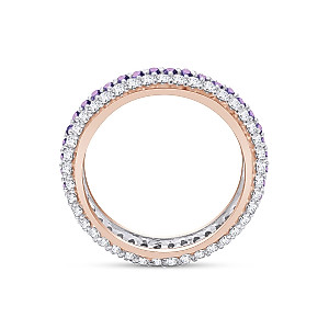 Jewel Zone US Round Cut Purple Simulated Alexandrite Eternity Ring in 14K Rose Gold Over Sterling Silver