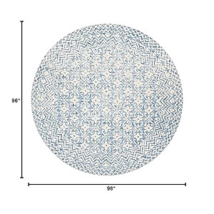 SAFAVIEH Blossom Collection Area Rug - 8' Round, Blue & Ivory, Handmade Wool, Ideal for High Traffic Areas in Living Room, Bedroom (BLM114M)