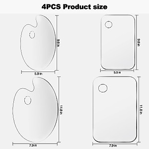 4PCS Paint Pallet Clear Premium Acrylic Paint Palette, Easy Clean Transparent Non-Stick Upgrade Paint Tray Palette, Good for Acrylic or Oil Painting Palette
