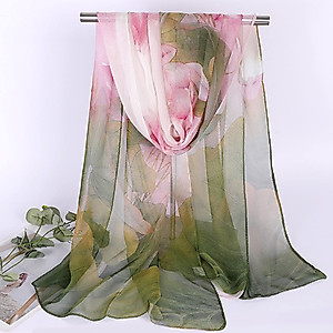 db11 Pack of 4 Chiffon Floral Scarf for Women Fashion Shawls Wraps Lightweight Large Neck Scarves (Color2)