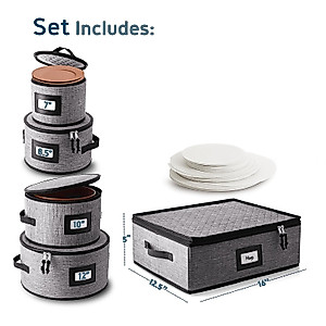 Fine China Storage Containers Hard Shell – 5 Piece Dish Storage Containers, Quilted and Stackable Mug Storage and Plate Storage Containers, Dish Organizer with Dividers for Moving and Seasonal Storage