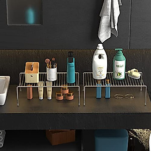 iPEGTOP Set of 2 Medium (13 x 9.4 Inch) Kitchen Cupboard Organiser, Freezer Cabinet Storage Shelf Wire Rack, Rustproof Stainless Steel Shelves for Fridge Pantries Countertops Utensils -Chrome