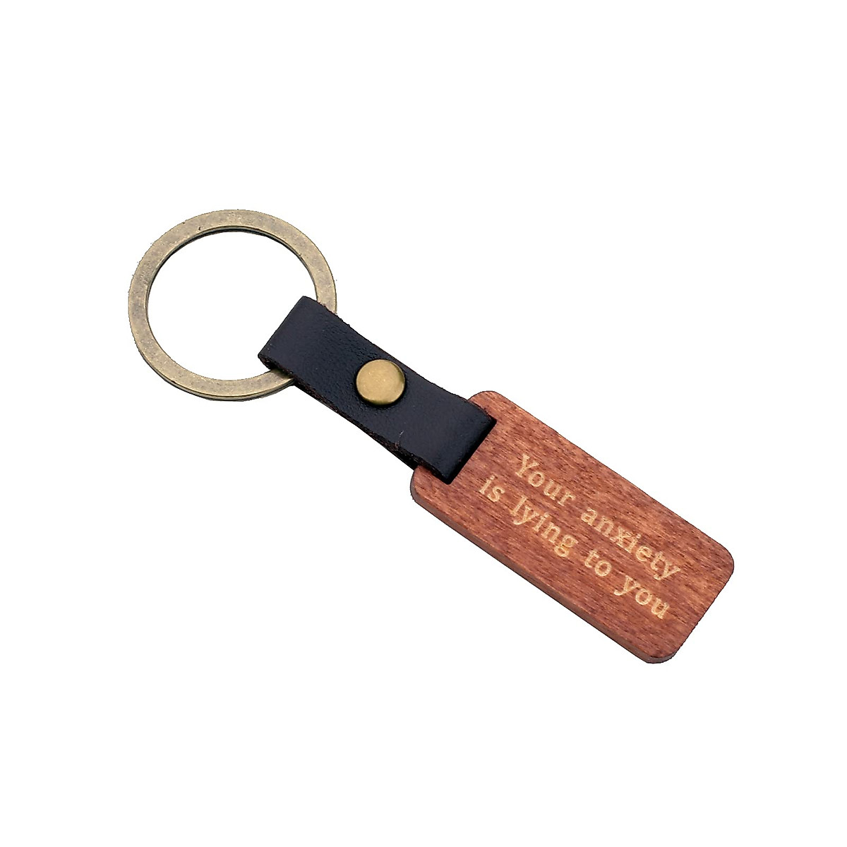 Your Anxiety is Lying to You Wooden Keychain Inspirational Jewelry Daily Reminder Key Ring(Anxiety is Lying to You)