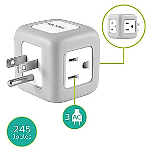 Philips 3-Outlet Extender, Surge Protector, Charging Station, Grounded Wall Tap, 3-Prong, Space Saving Design, Gray, SPP3002GR/37
