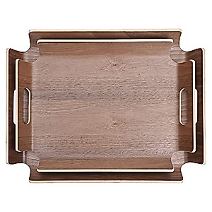 DAYUJIAN Walnut Ottoman Serving Trays (Set of 2) Rustic Wooden Food Serving tray with handles Farmhouse Decor Serving Platters-Large: 17.3 x13 x2"-Small: 15.6 x11.2 x2"