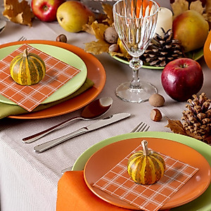 ​Quera 50 Pack Fall Buffalo Plaid Paper Napkins Orange Autumn Cocktail Napkins Tartan Check Scottish Square Disposable Bar Napkins for Thanksgiving Party, Baby Shower, Celebration Party