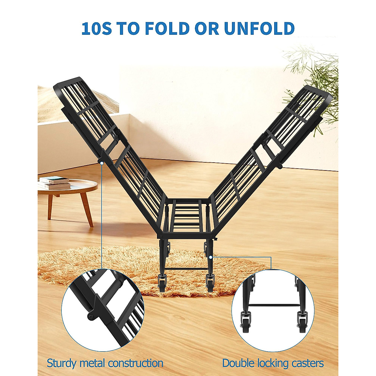 Ferlizer Folding Bed with Mattress for Adults, [Twin] Rollaway Bed with Mattress - 4" Memory Foam & Sturdy Metal Structure - 75" x 38", Black